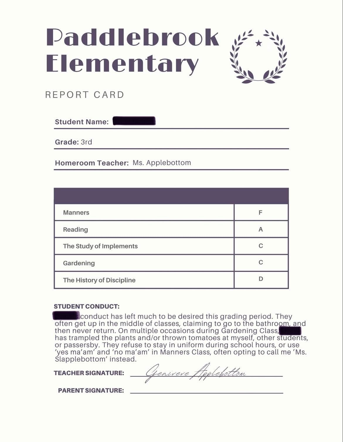 School Roleplay Report Card/18 Report Card/report Card Adult Roleplay ...