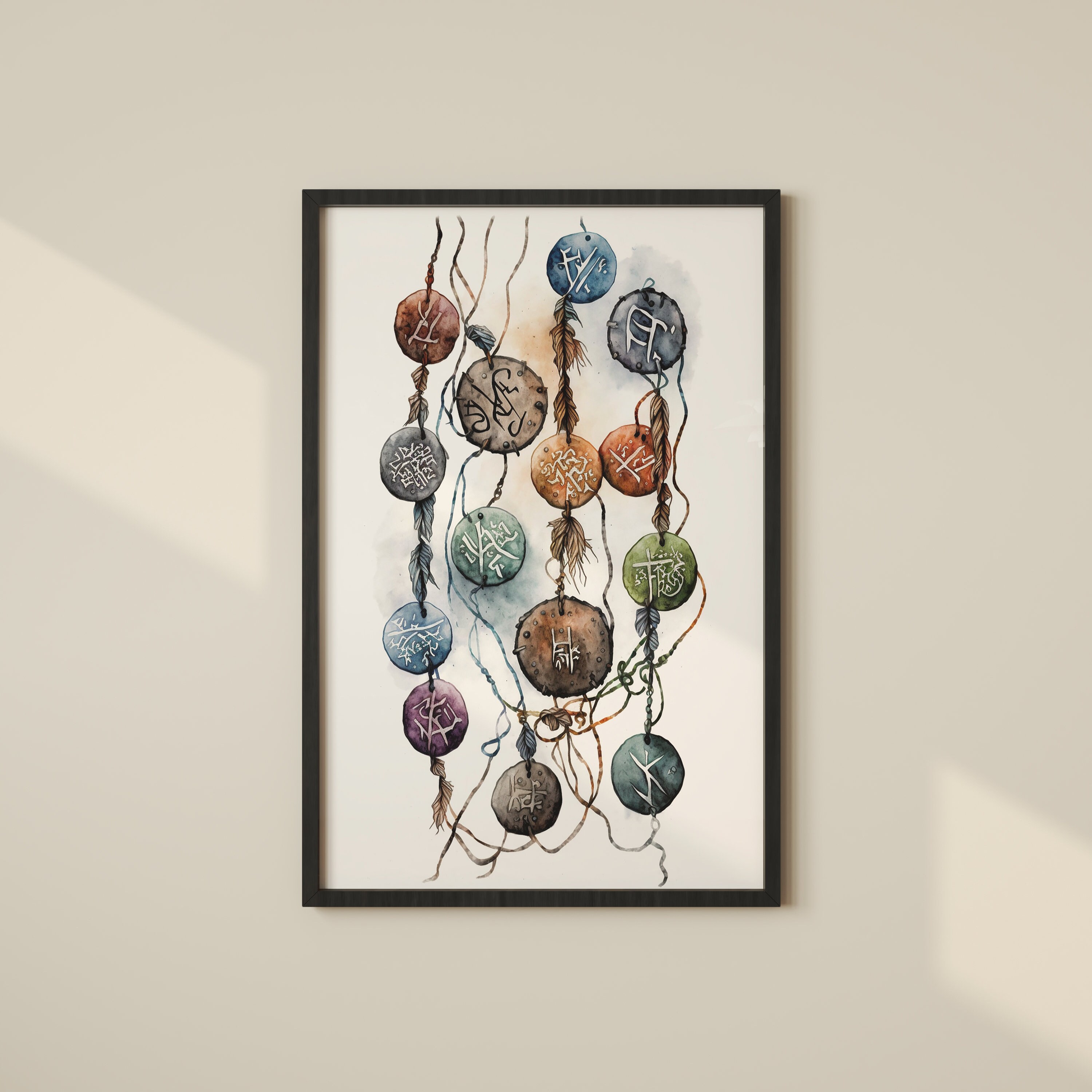 Viking Hand-carved Runes Digital Art Print | Rustic Twine Hanging ...