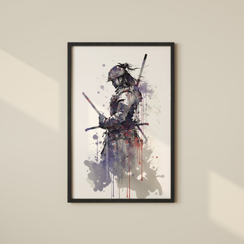 Minimalist Watercolor Print of Stoic Japanese Samurai - Zen-inspired ...