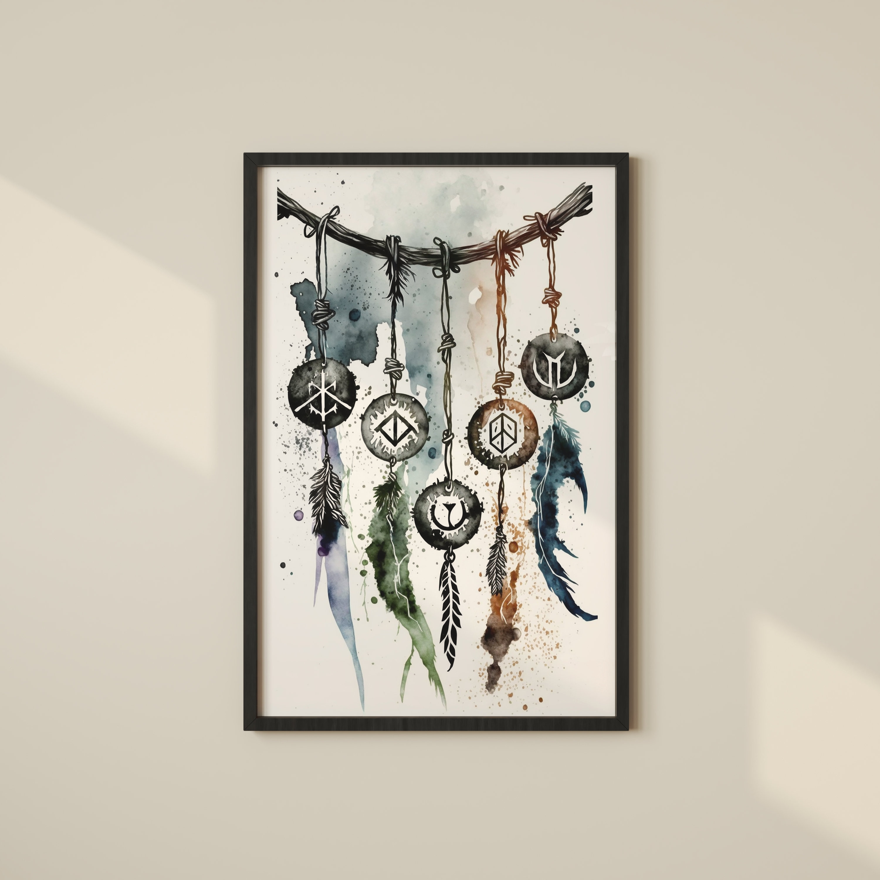 Viking Hand-carved Runes Digital Art Print Rustic Twine Hanging Norse ...
