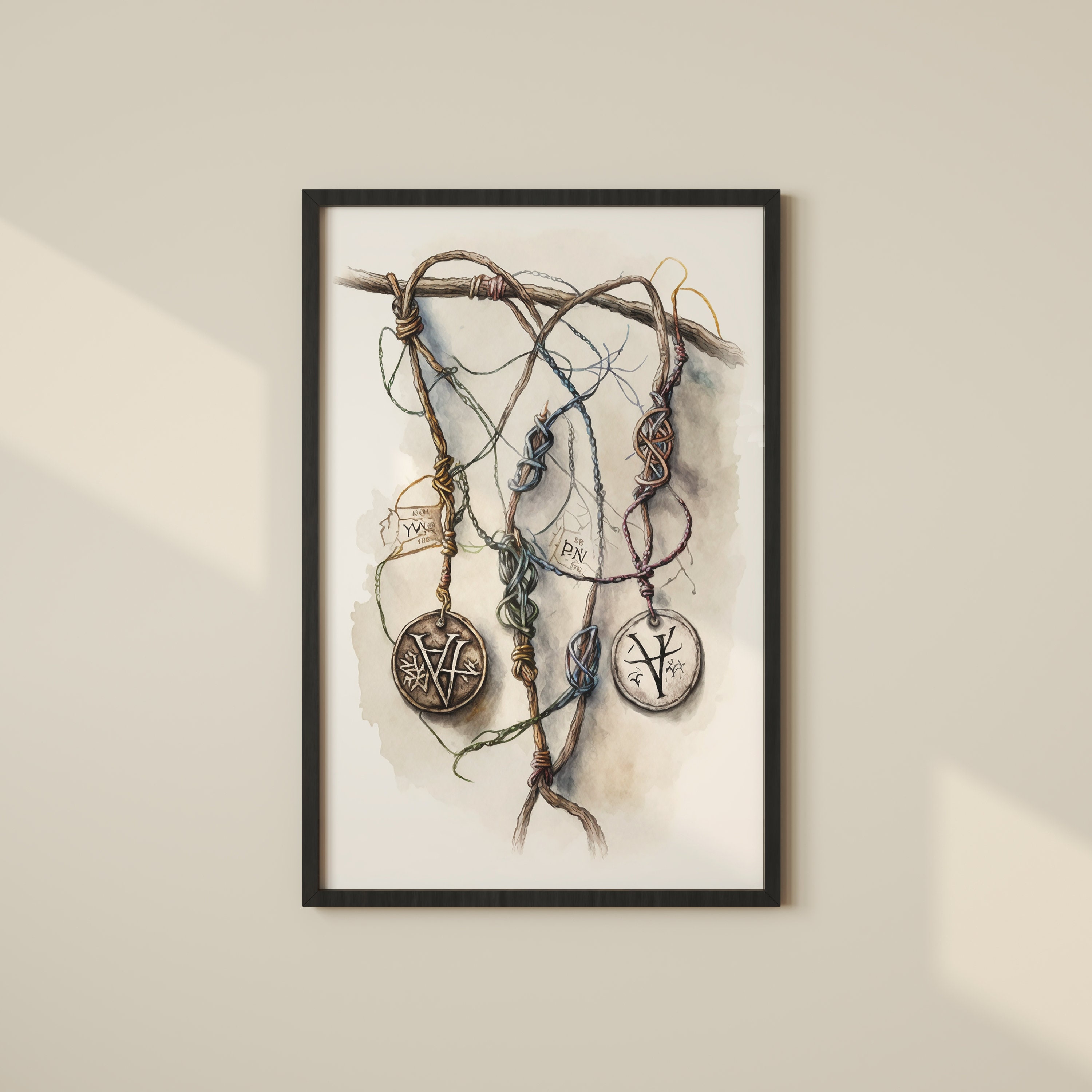 Viking Hand-carved Runes Digital Art Print | Rustic Twine Hanging ...