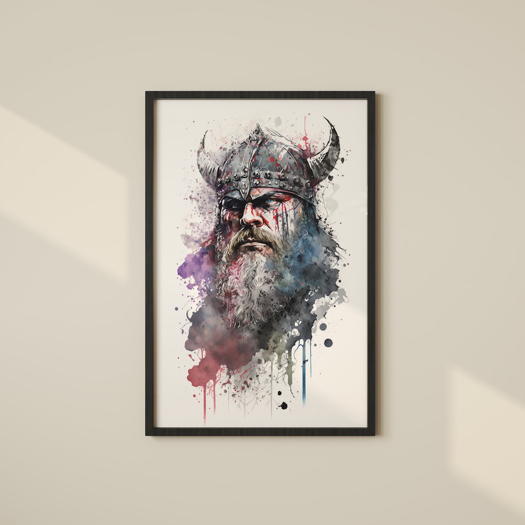 Stoic Nordic Viking: Minimalist Watercolor Digital Print for Rustic ...