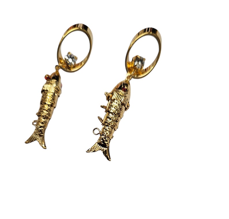 Filigree Articulated Fish Necklace Set With Earrings in Gold, Rhodium ...