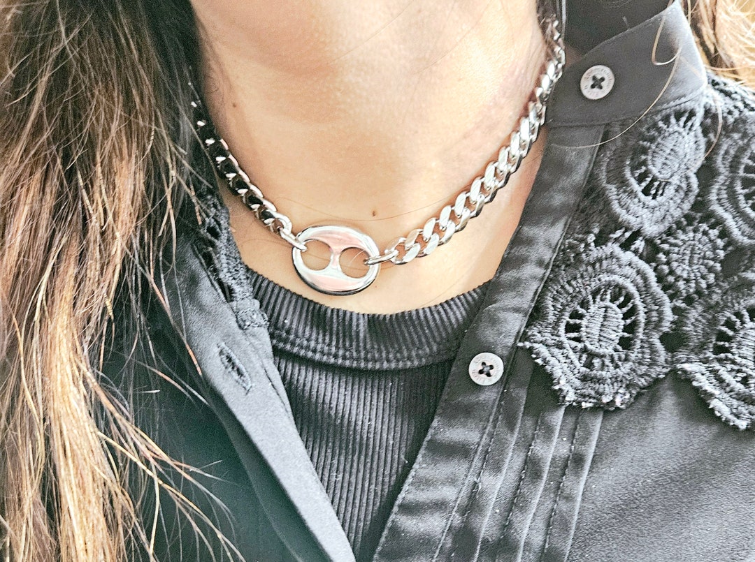 Thick Curb Chain Necklace, Gold & Rhodium Plated With Puff Mariner ...