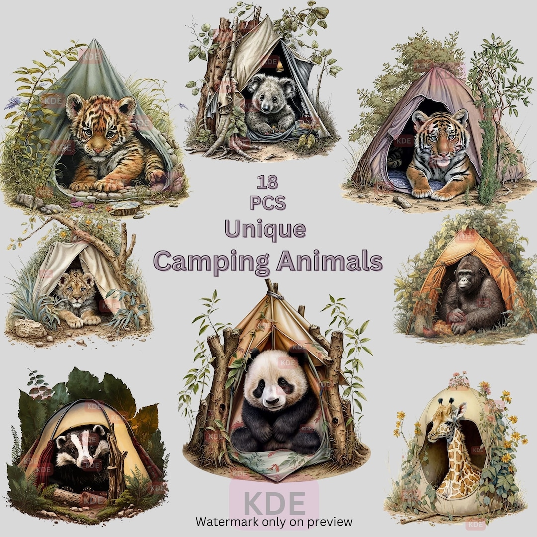18 Boho Camping Animals Clipart , Safari Animals in Tent, Safari ...