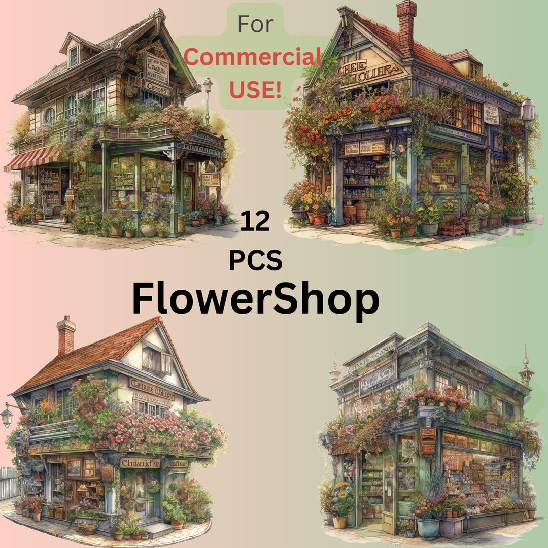 Flower Shop Clip Art Watercolor Shop Clip Art Bundle - Etsy