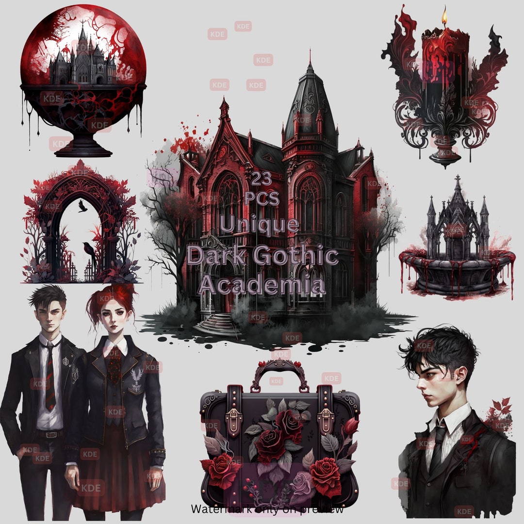 Watercolor Dark Gothic Academia Clipart Pack PNG Beautiful - Etsy