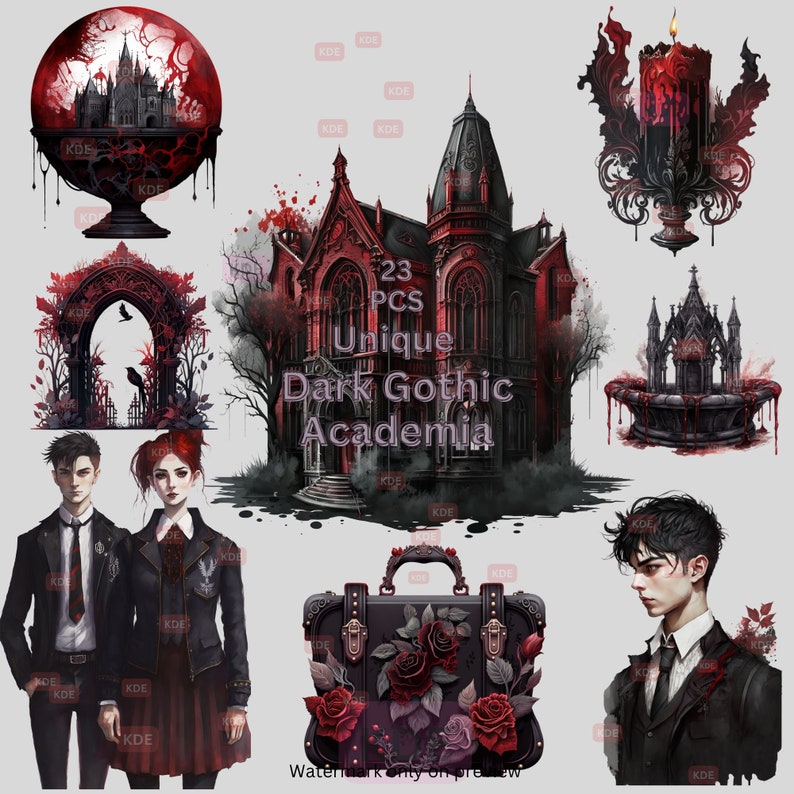 Watercolor Dark Gothic Academia Clipart Pack PNG Beautiful - Etsy