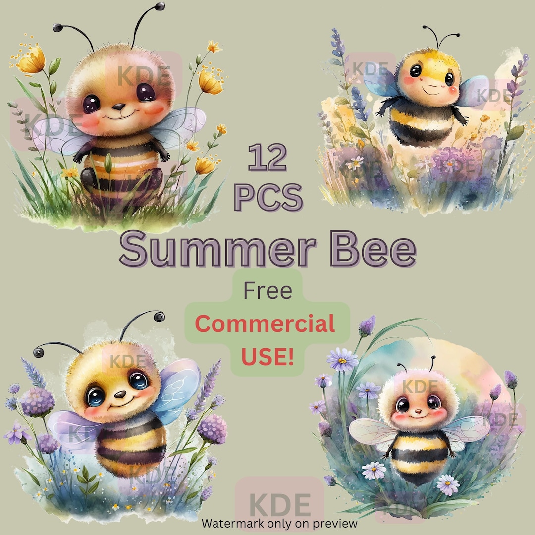 Cute Summer Bee Clipart, Baby Bee Clip Art, Watercolor Bees Clipart ...