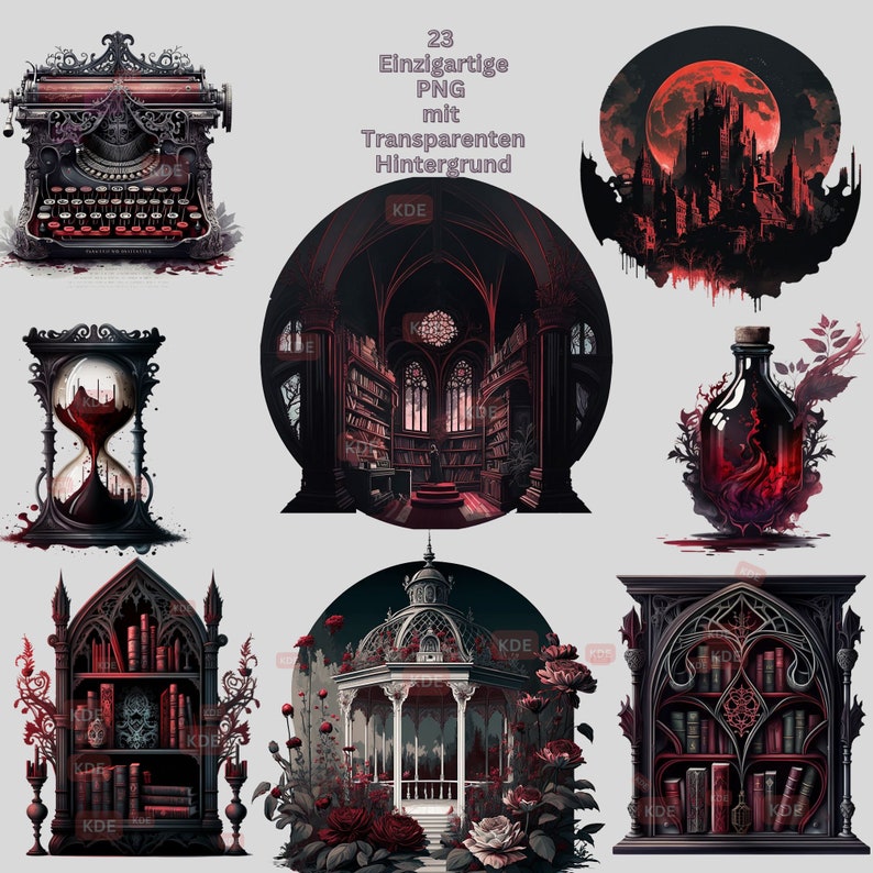 Watercolor Dark Gothic Academia Clipart Pack PNG Beautiful - Etsy