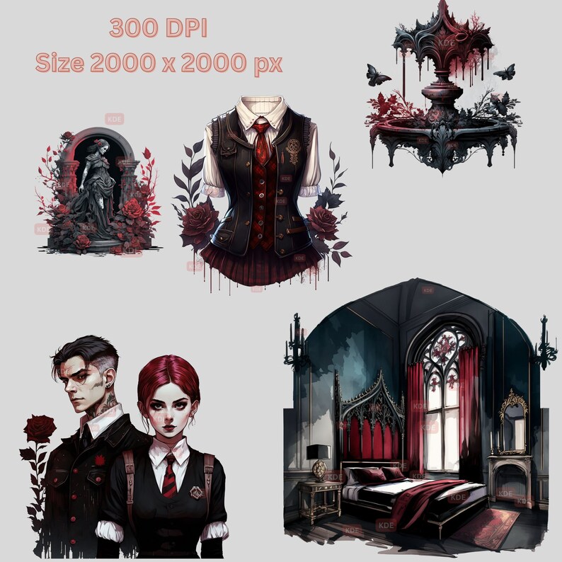 Watercolor Dark Gothic Academia Clipart Pack PNG Beautiful - Etsy