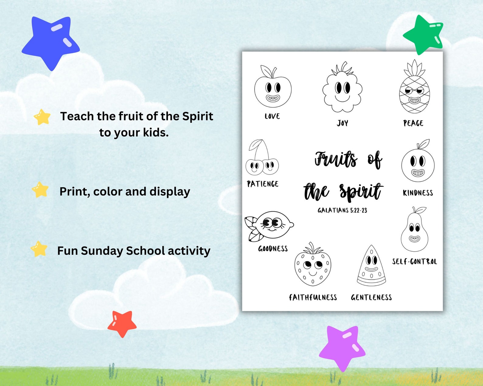 Fruits of the Spirit Coloring Page Printable for Sunday School ...