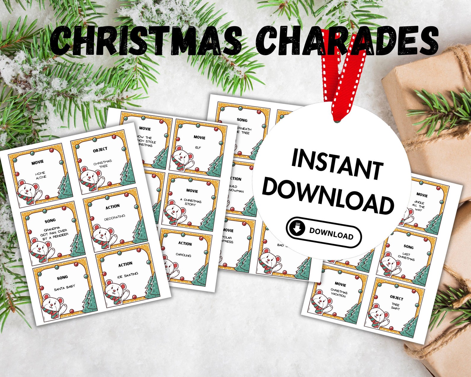 Christmas Charades, Christmas Printable Game, Christmas Party Game ...