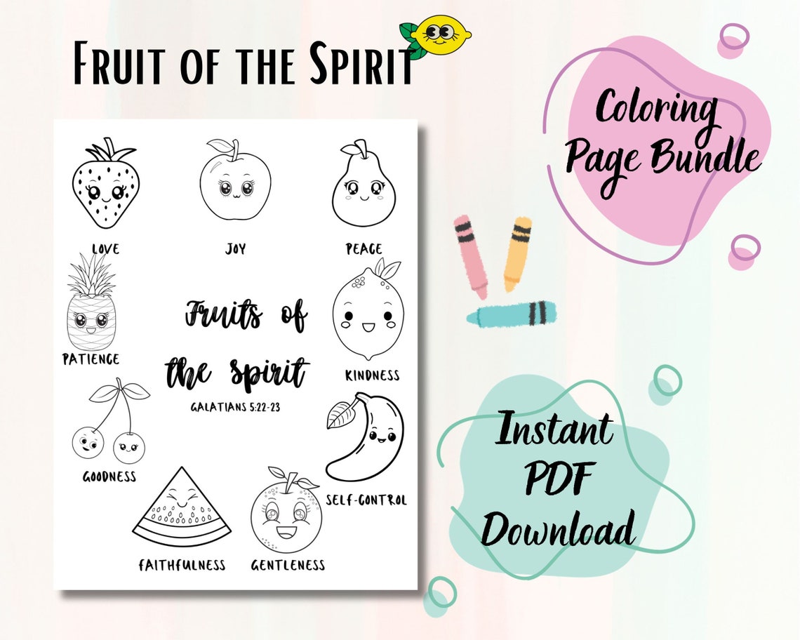 Fruits of the Spirit Coloring Pages, Coloring Pages Bundle for Kids ...