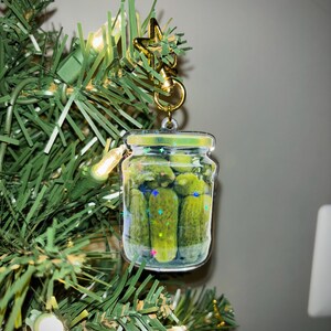 Holographic Sparkle Pickle Jar Acrylic Keychain - Dill Pickle Funny ...