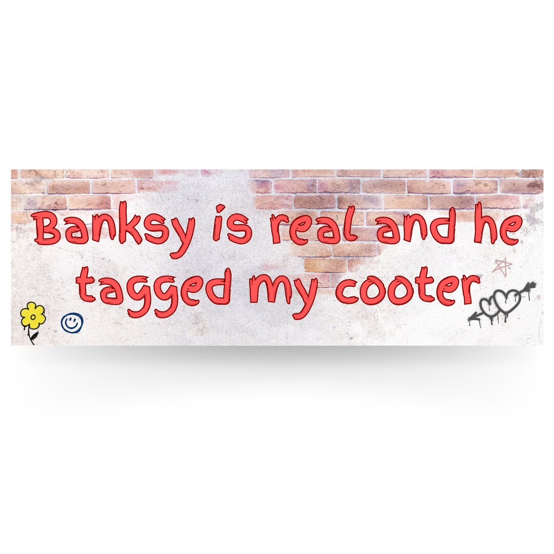 Banksy is Real and He Tagged My Cooter Vinyl Bumper Sticker - Funny ...
