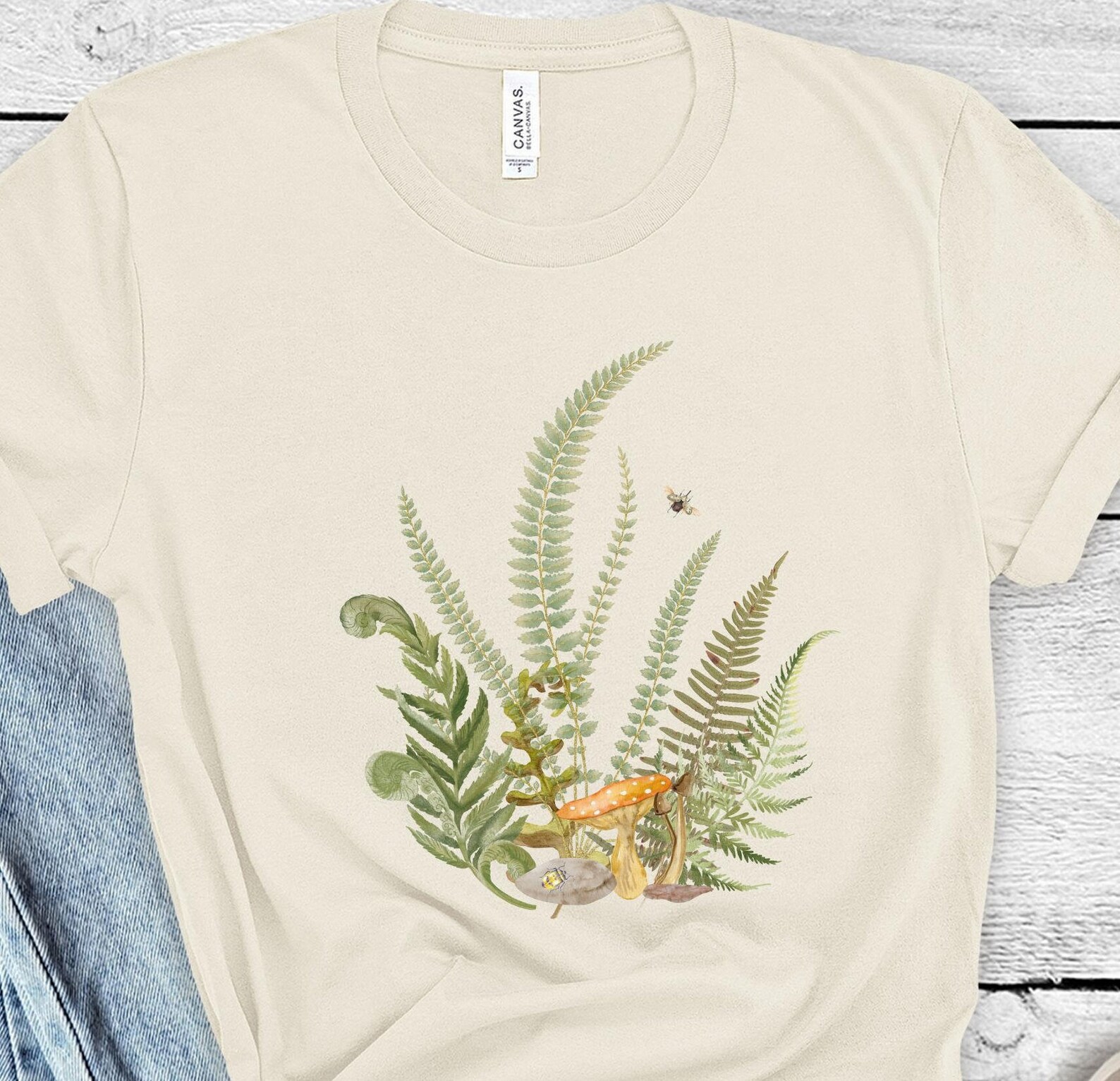 Cottagecore Fern Shirt, Leaves Ferns Beetles, Vintage Style Tee, Nature ...