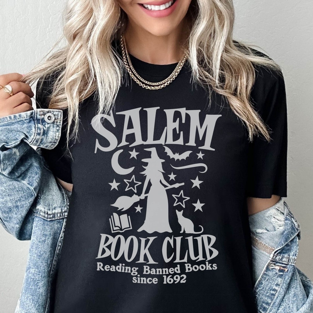 Salem Banned Books Club Shirt, Halloween Crew Neck Tee, Witch Reading T ...