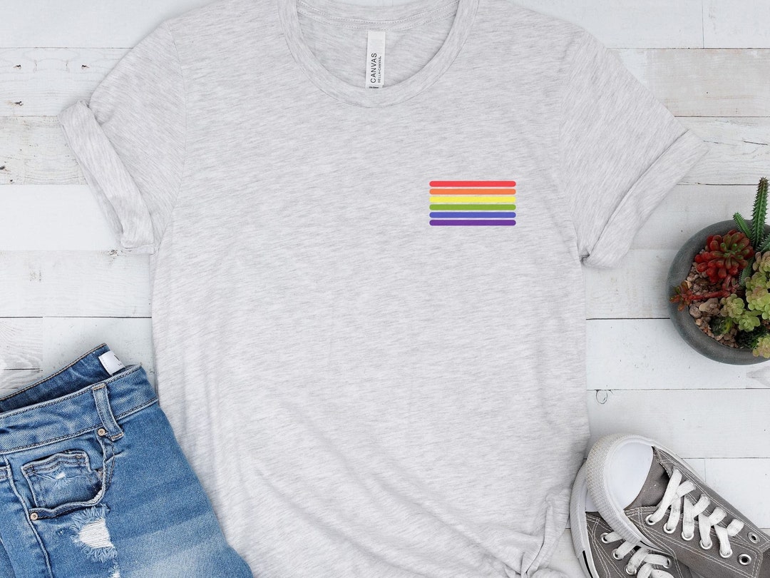 Classic Pride Flag Shirt, Rainbow Flag Tshirt, Pride Month Tee, Pocket ...