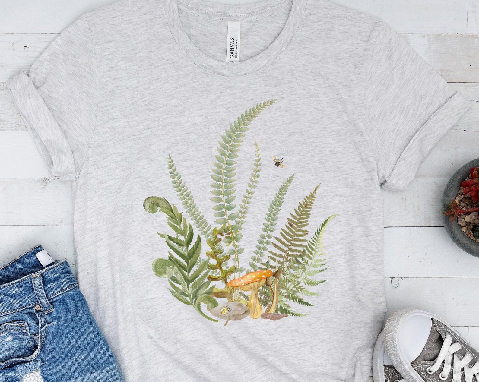 Cottagecore Fern Shirt, Leaves Ferns Beetles, Vintage Style Tee, Nature ...