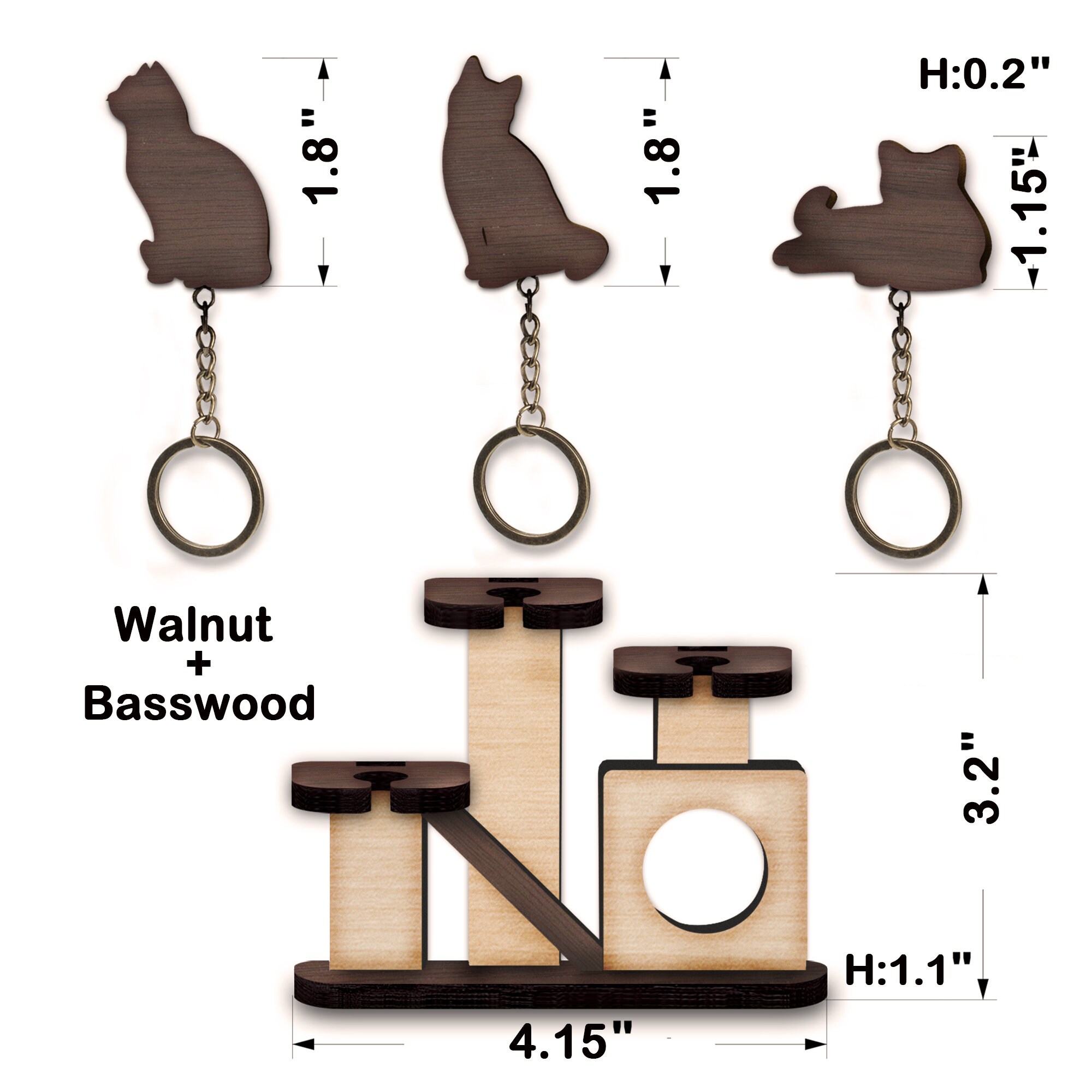 Cat Wooden Key Holder, Wall Key Hanger With 3 Cute Kitty, Key Holders ...