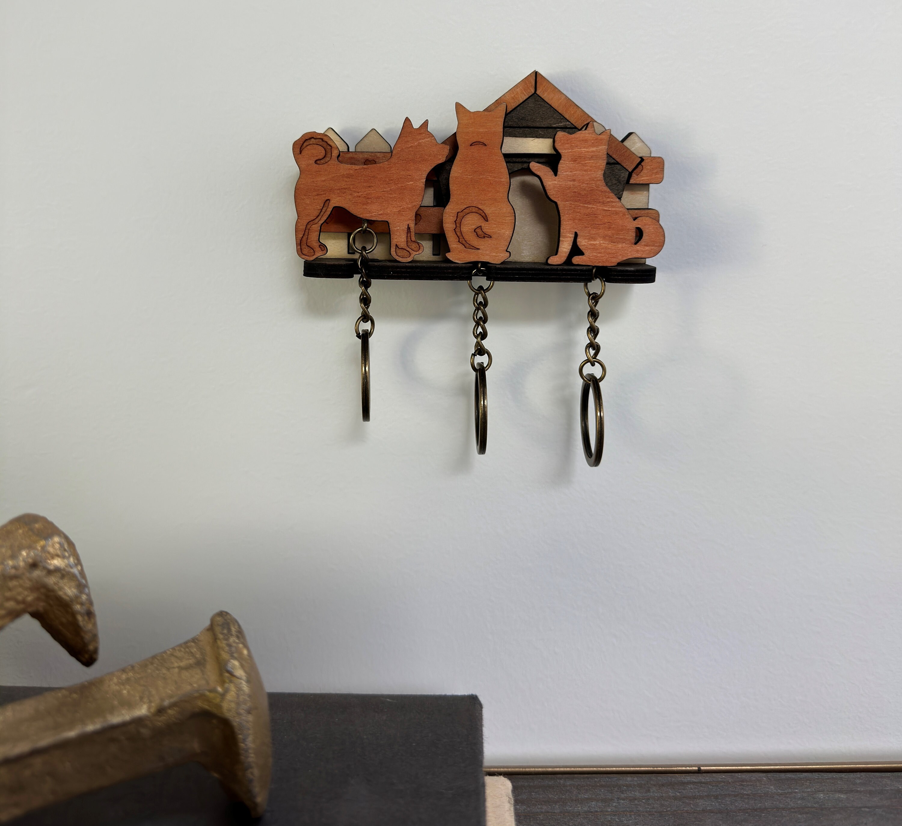 Dog Lover Gift – Shiba Inu Wooden Key Holder for Wall, Cute Dog Key ...