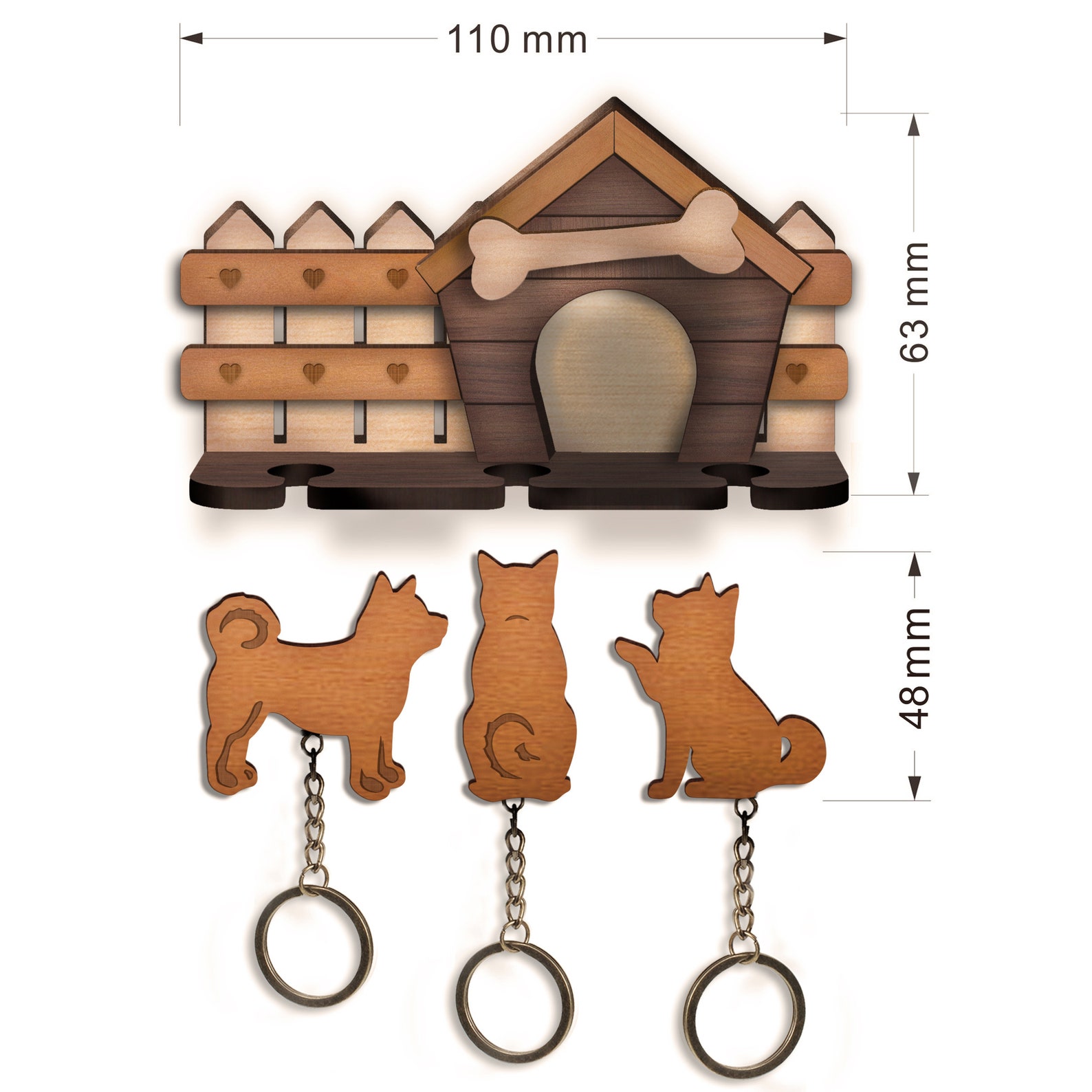 Dog Lover Gift – Shiba Inu Wooden Key Holder for Wall, Cute Dog Key ...