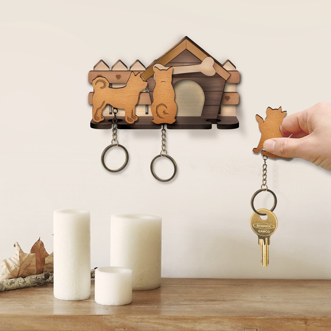 Dog Lover Gift – Shiba Inu Wooden Key Holder for Wall, Cute Dog Key ...