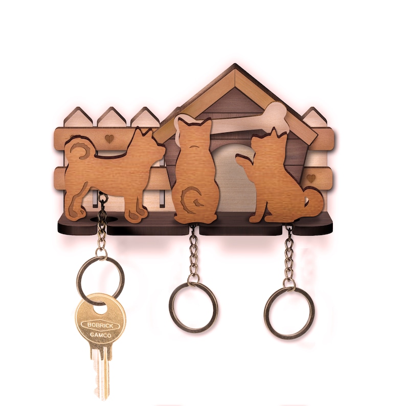 Dog Lover Gift – Shiba Inu Wooden Key Holder for Wall, Cute Dog Key ...