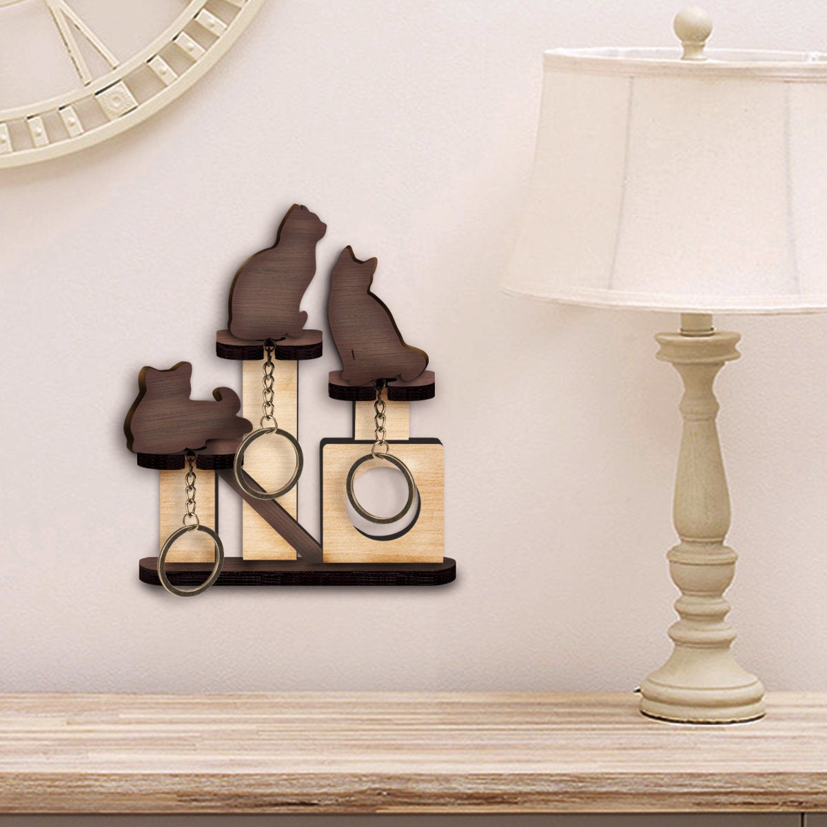 Cat Wooden Key Holder, Wall Key Hanger With 3 Cute Kitty, Key Holders ...