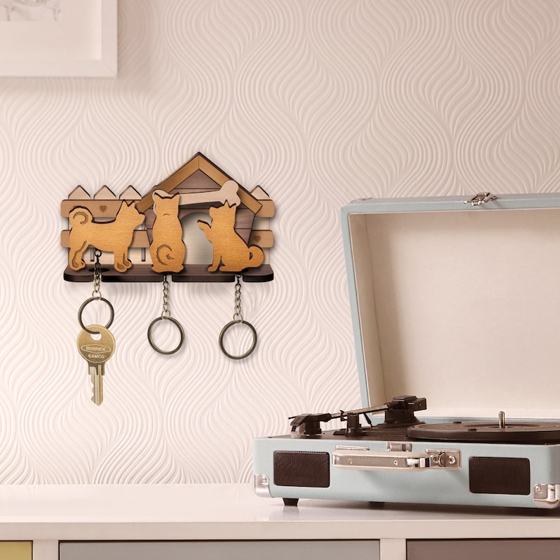 Dog Lover Gift – Shiba Inu Wooden Key Holder for Wall, Cute Dog Key ...
