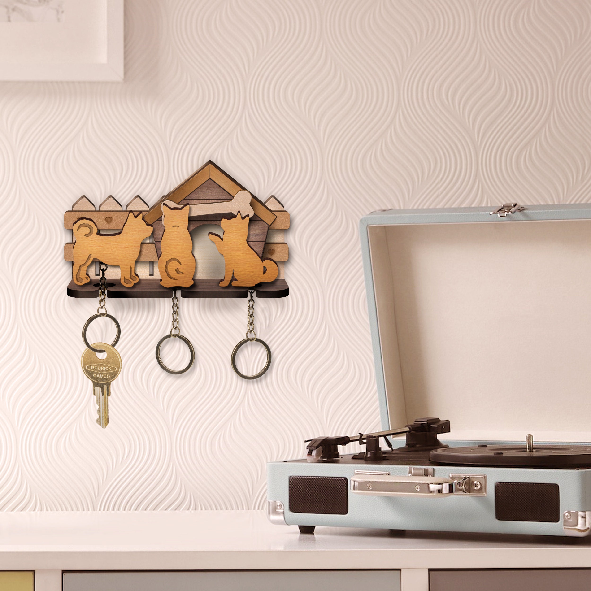 Dog Lover Gift – Shiba Inu Wooden Key Holder for Wall, Cute Dog Key ...
