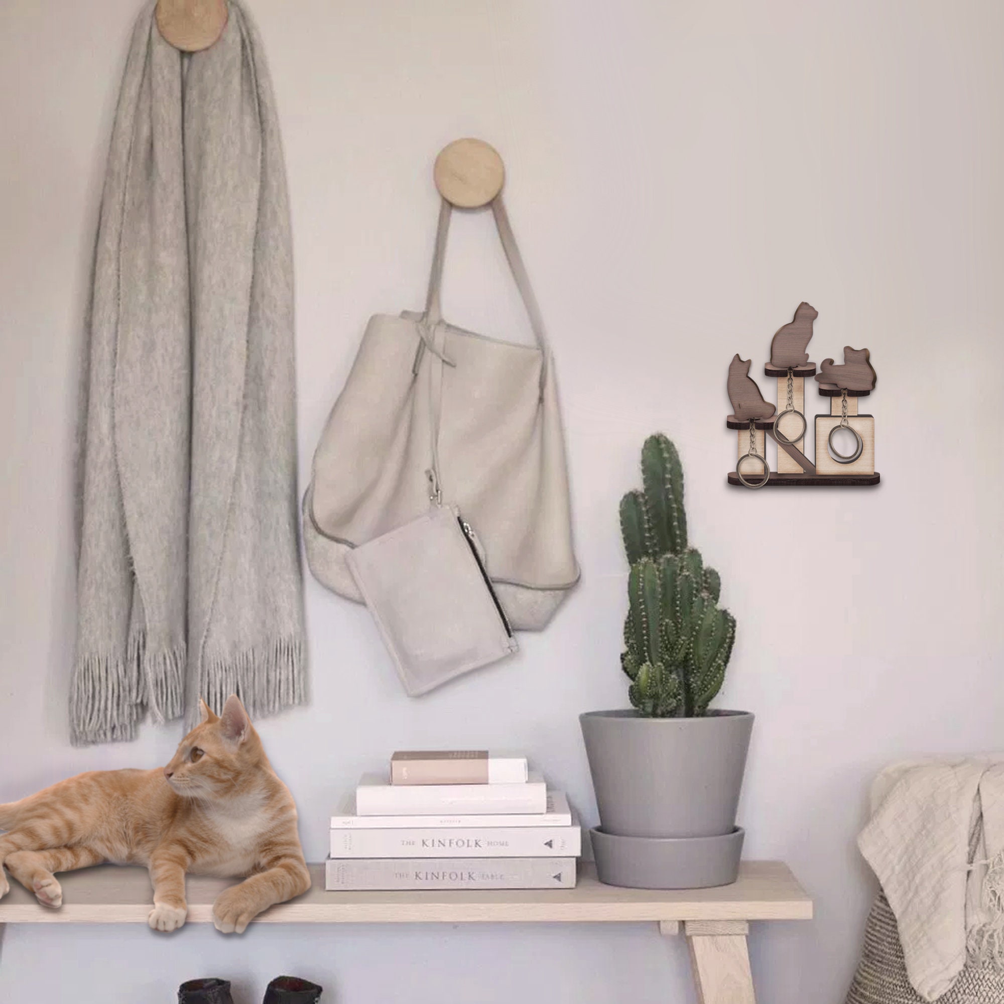 Cat Wooden Key Holder, Wall Key Hanger With 3 Cute Kitty, Key Holders ...