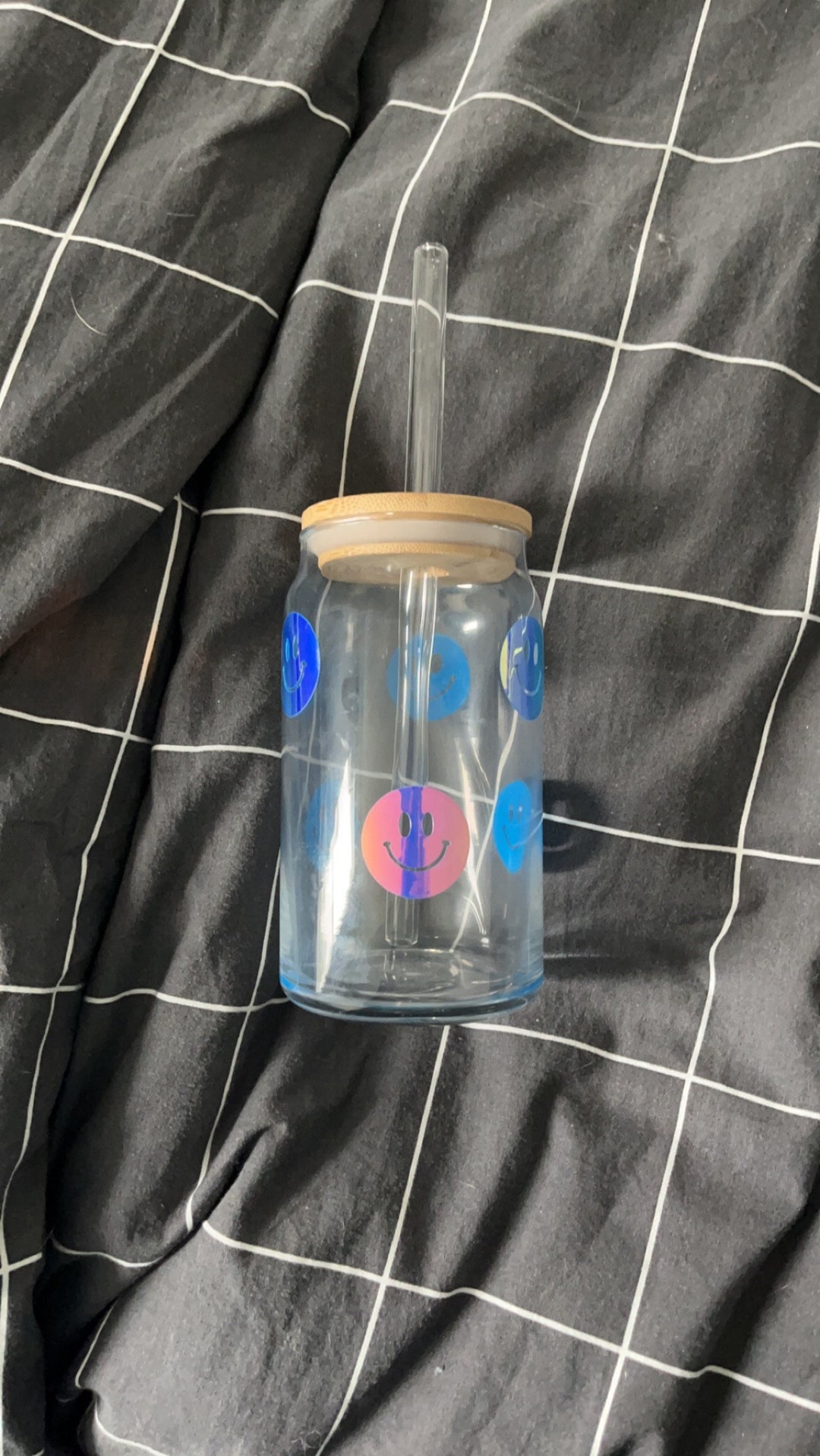 Preppy Smiley Face 16oz Glass Cup - Etsy