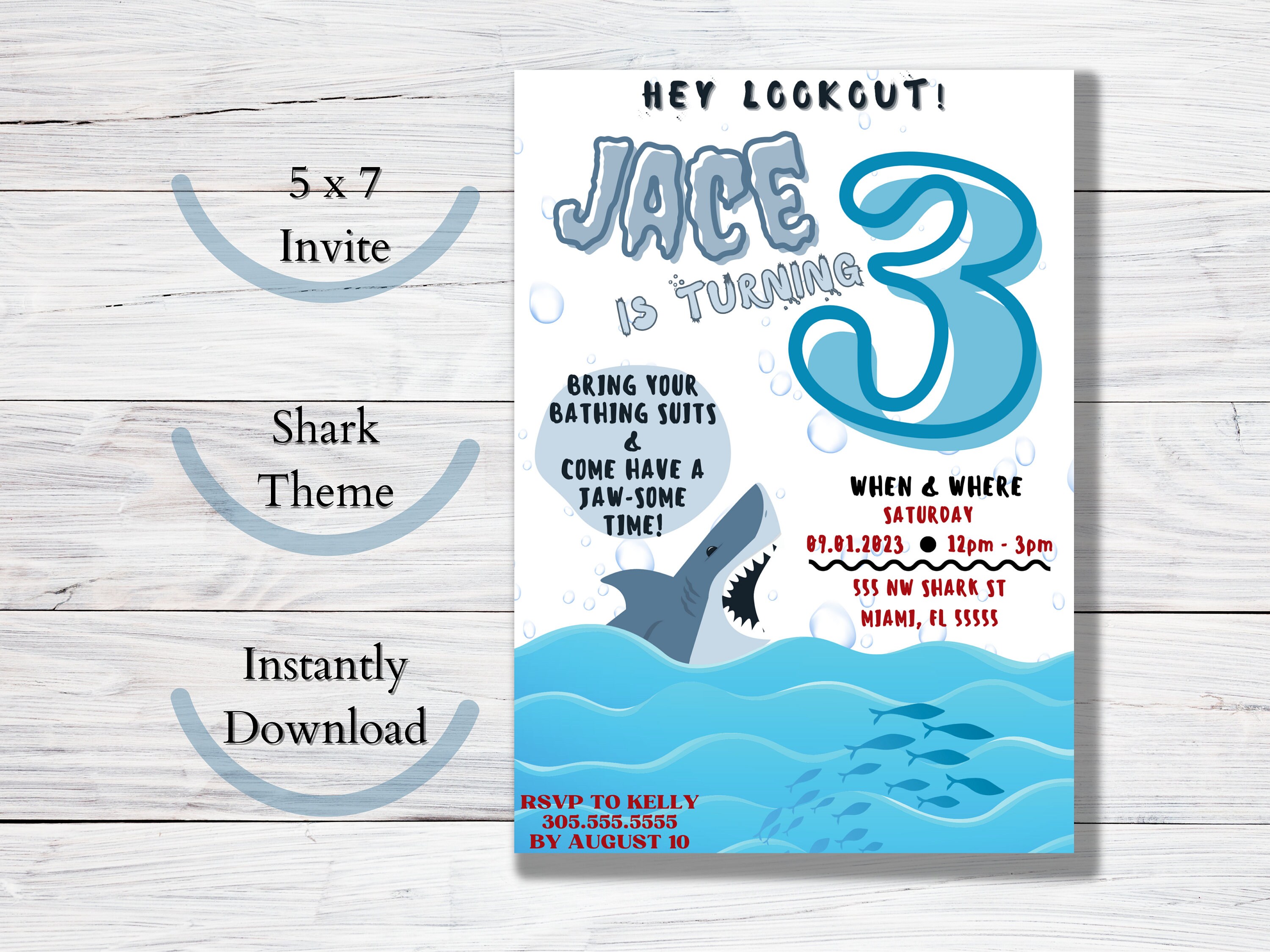 Shark Party Invitation, Shark Party Invite, Kids Birthday Invite, Shark ...