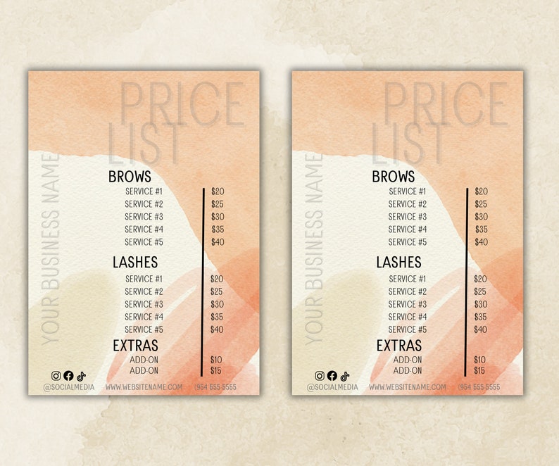 Price List Template Boho Price List Minimalist Premade Beauty Salon ...