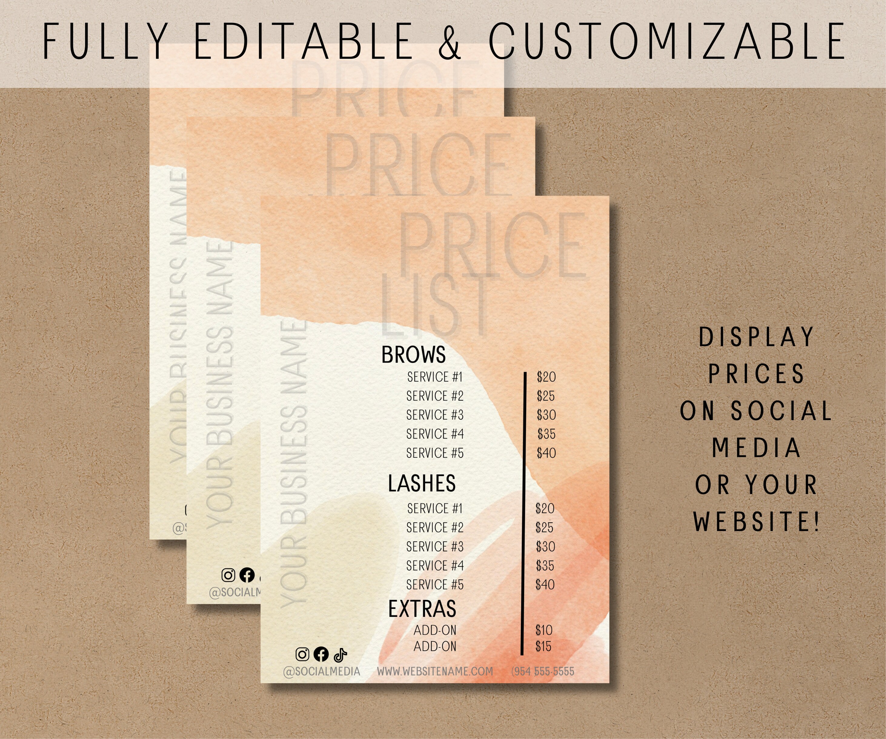 Price List Template | Boho Price List | Minimalist | Premade | Beauty ...
