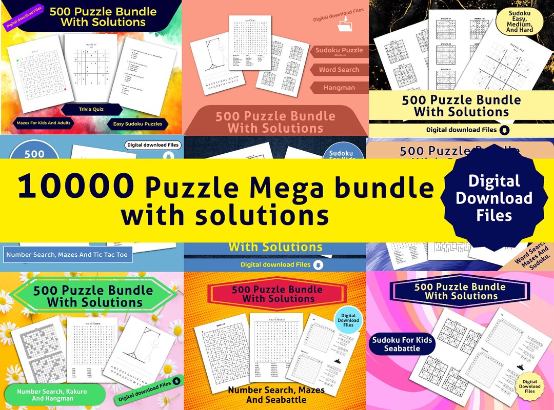 10,000 Puzzle Mega Bundle With Solutions L Sudoku , Word Search, Trivia ...
