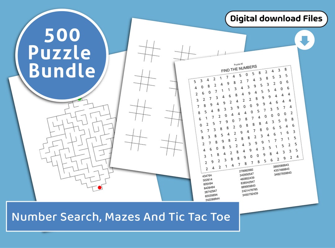 500 Puzzle Bundle With Solutions L Number Search , Mazes, Tic Tac Toe ...