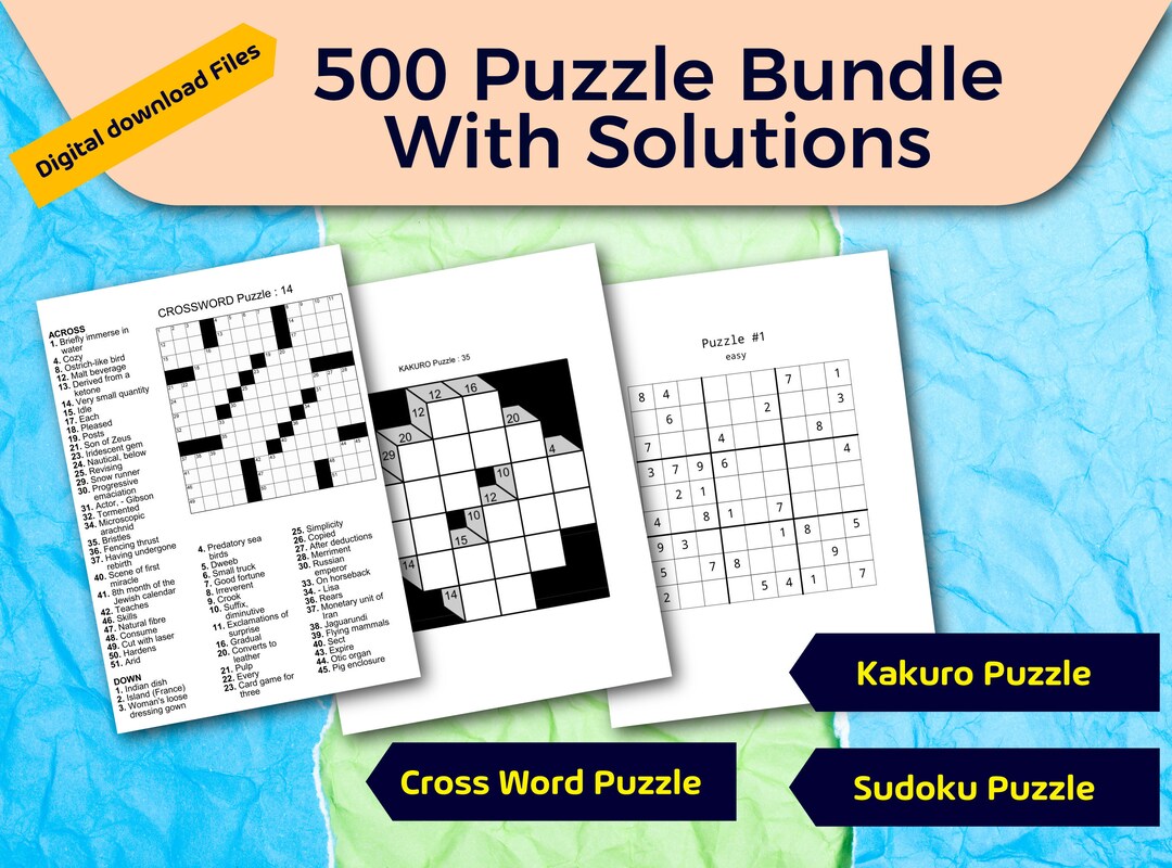 500 Puzzle Bundle With Solutions I Cross Word , Kakuro and Sudoku - Etsy