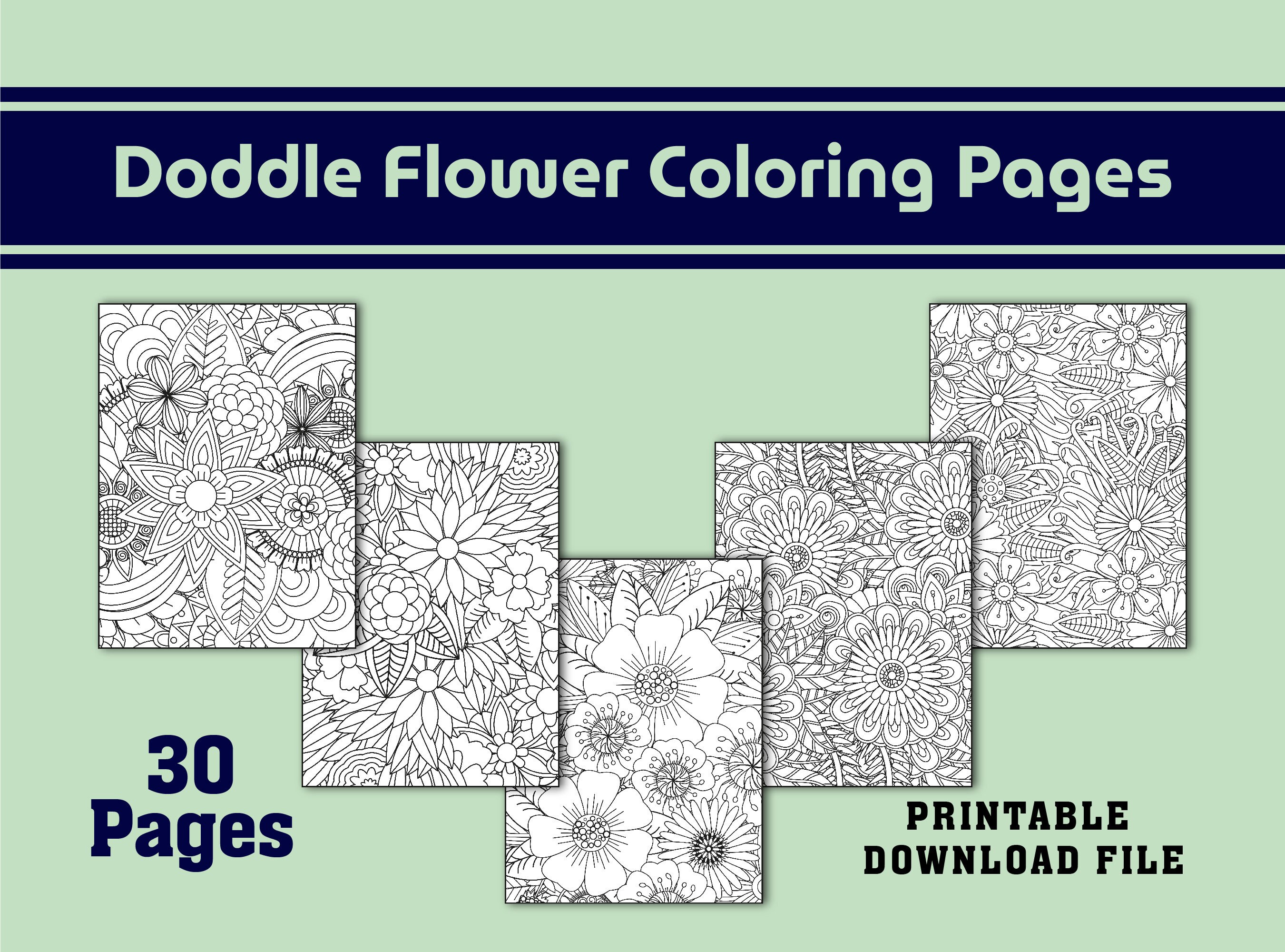 Doddle Flower Coloring Pages - Etsy