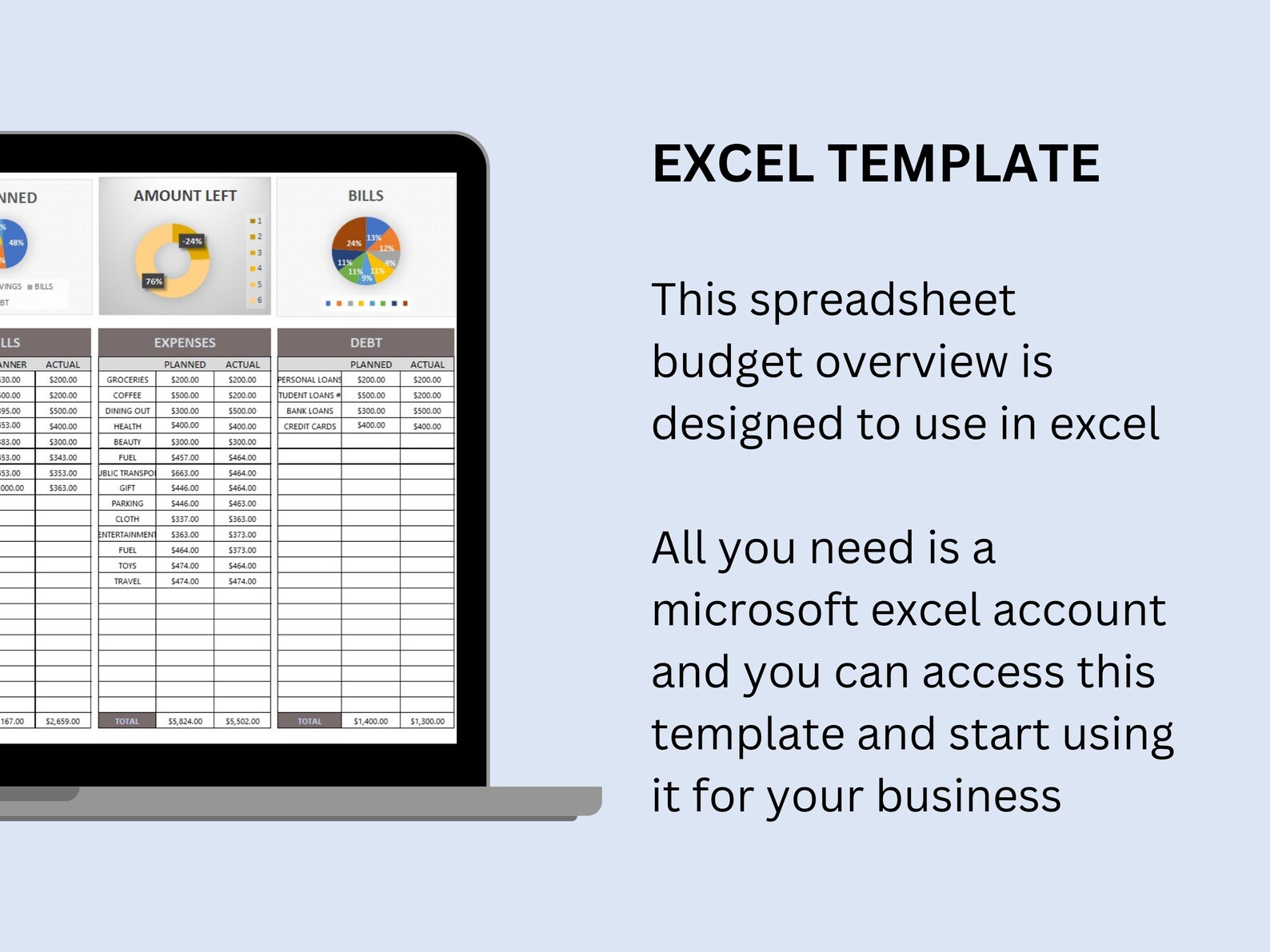 Spreadsheet Template for Excel, Excel Template for Financial Planning ...