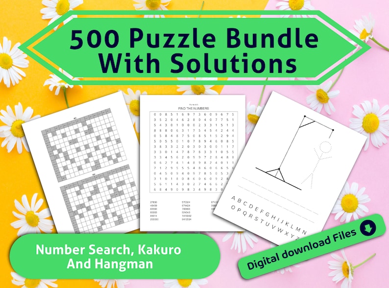 500 Puzzle Bundle With Solutions L Number Search, Kakuro and Hangman - Etsy