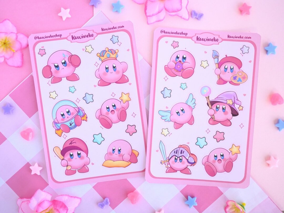 Kirby Sticker Sheet Yellow Gamer Gaming Cute Deco Pink - Etsy