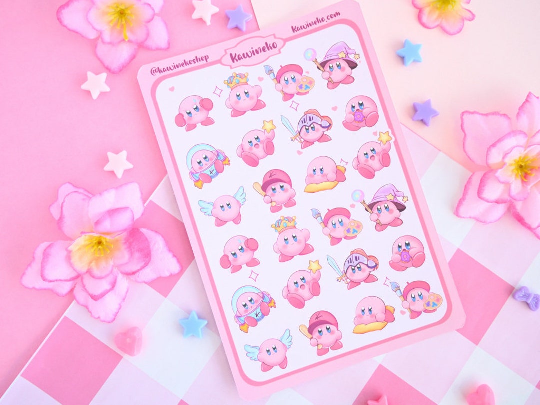 Kirby Sticker Sheet Yellow Gamer Gaming Cute Deco Pink Kawaii - Etsy