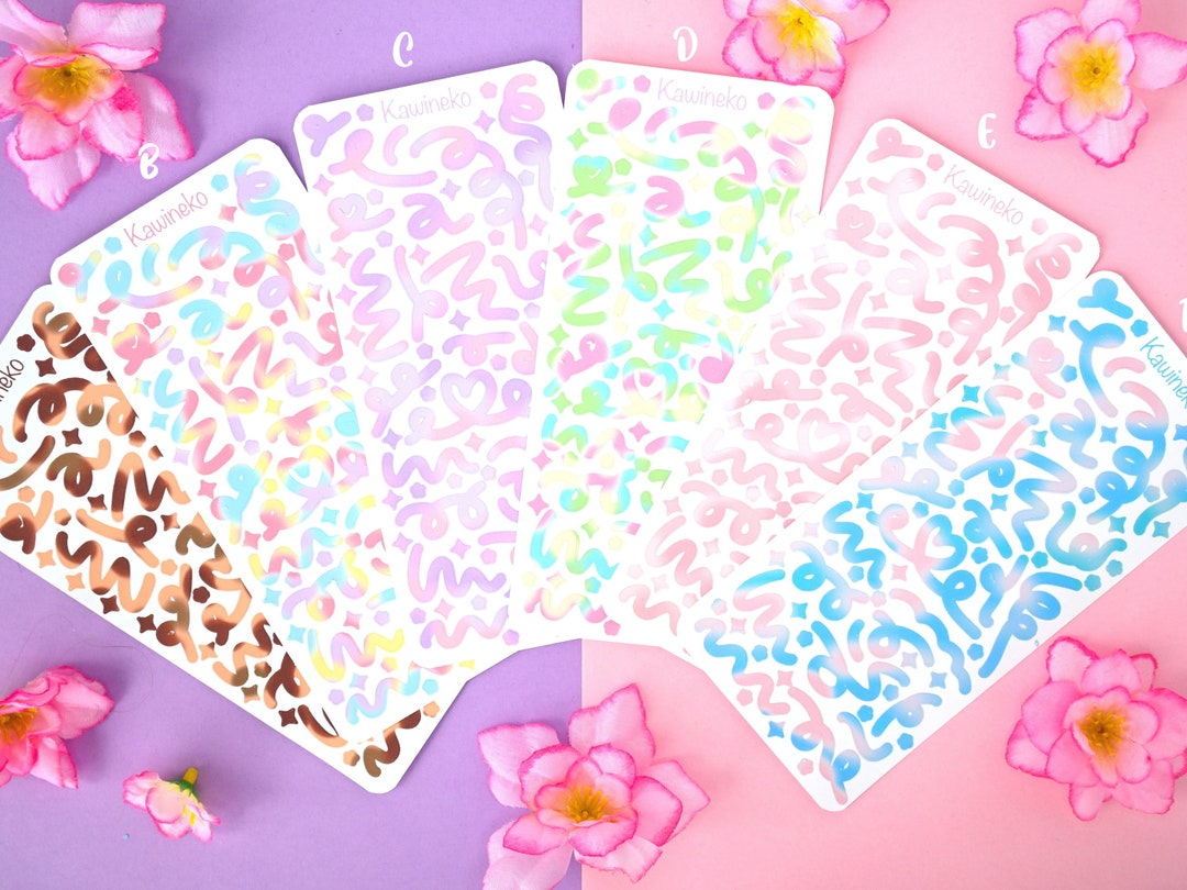 Ribbons Sticker Sheets Deco With Gradiant Colors and Small Decos - Etsy