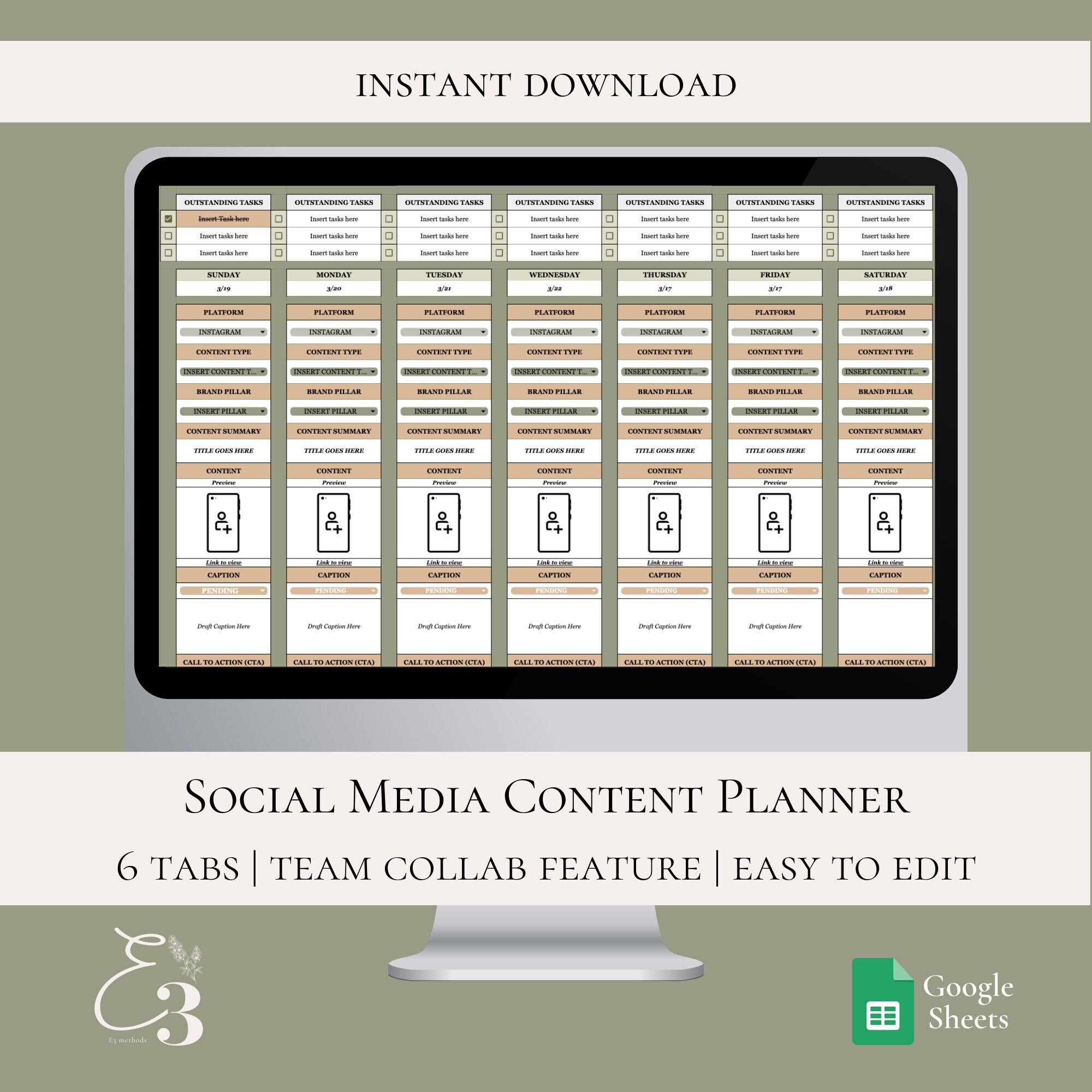 Social Media Digital Content Planner, Google Sheets Spreadsheet ...