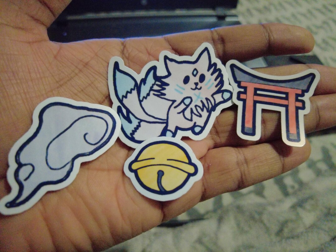 Japan Inspired Chibi Kawaii Kitsune Fox, Kumo Rain Cloud, Shinto Torii ...