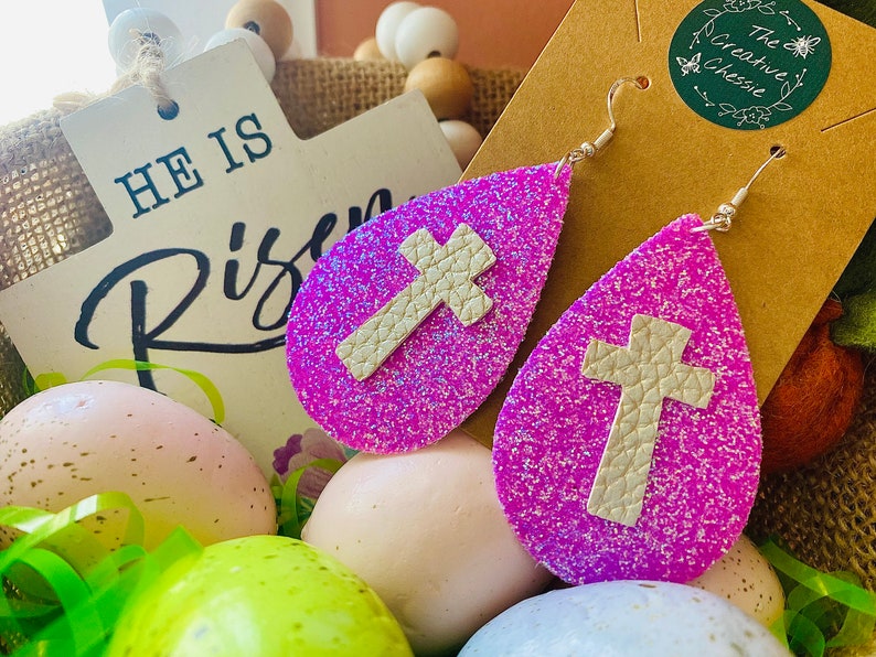 Easter Faux Leather Earrings | Cross Earrings | Glitter | Plaid - Etsy