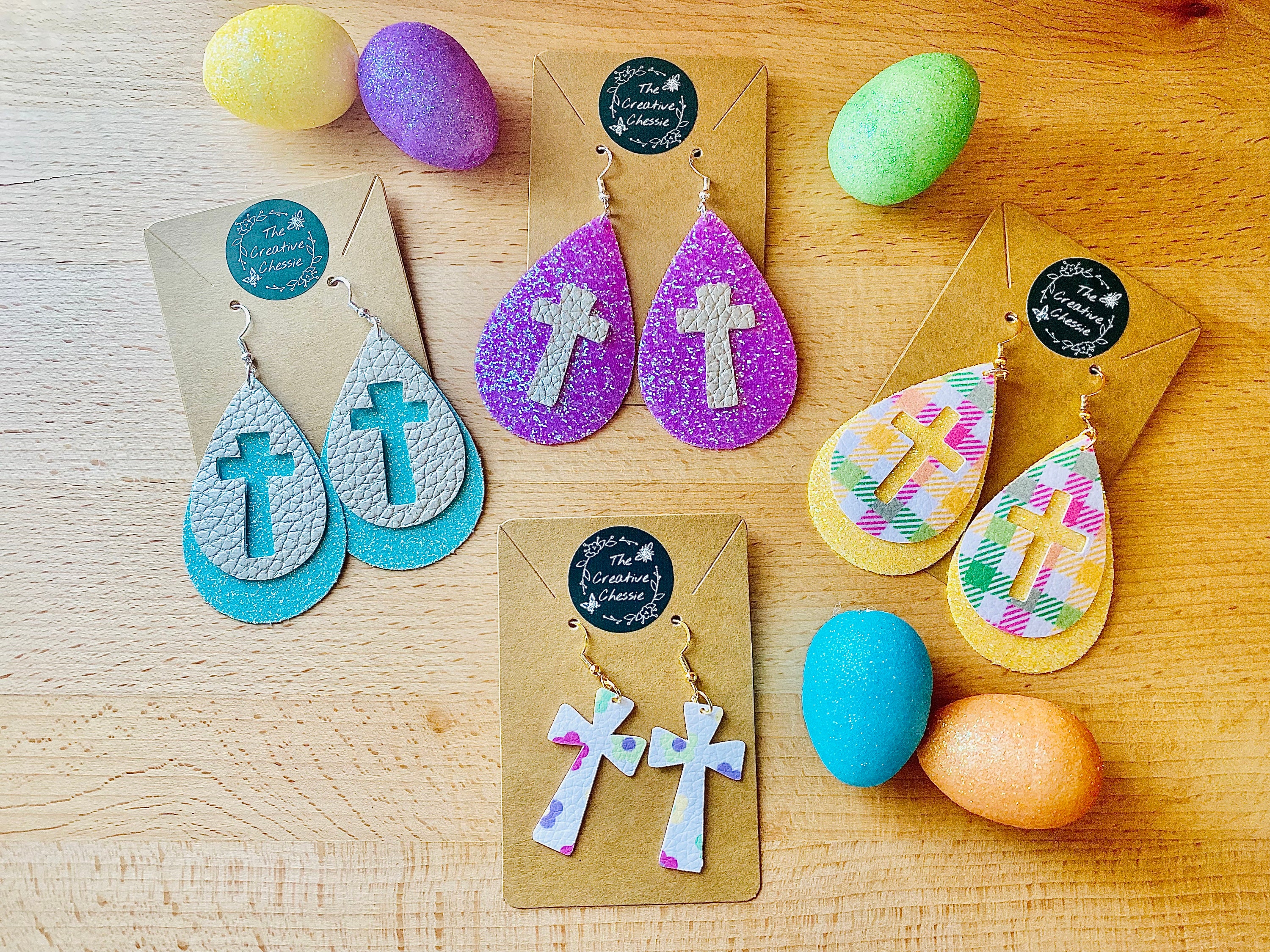 Easter Faux Leather Earrings | Cross Earrings | Glitter | Plaid - Etsy